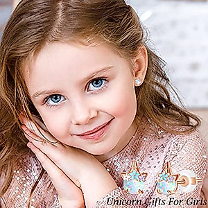 Hypoallergenic Unicorn Stud Earrings for Women 925 Sterling Silver Rose Gold Unicorn Opal Earring Studs for Sensitive Ears Unicorn Gifts.