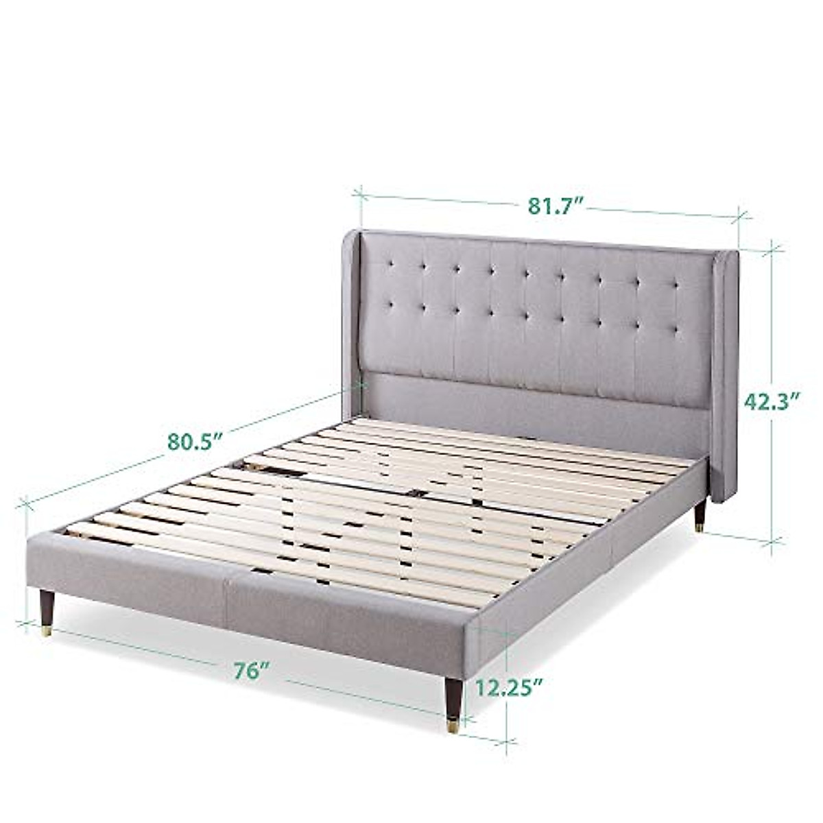 ZINUS Benton Upholstered Platform Bed Frame with Wingback Headboard / Mattress Foundation / No Box Spring Needed / Wood Slat Support / Tufted Headboard, King