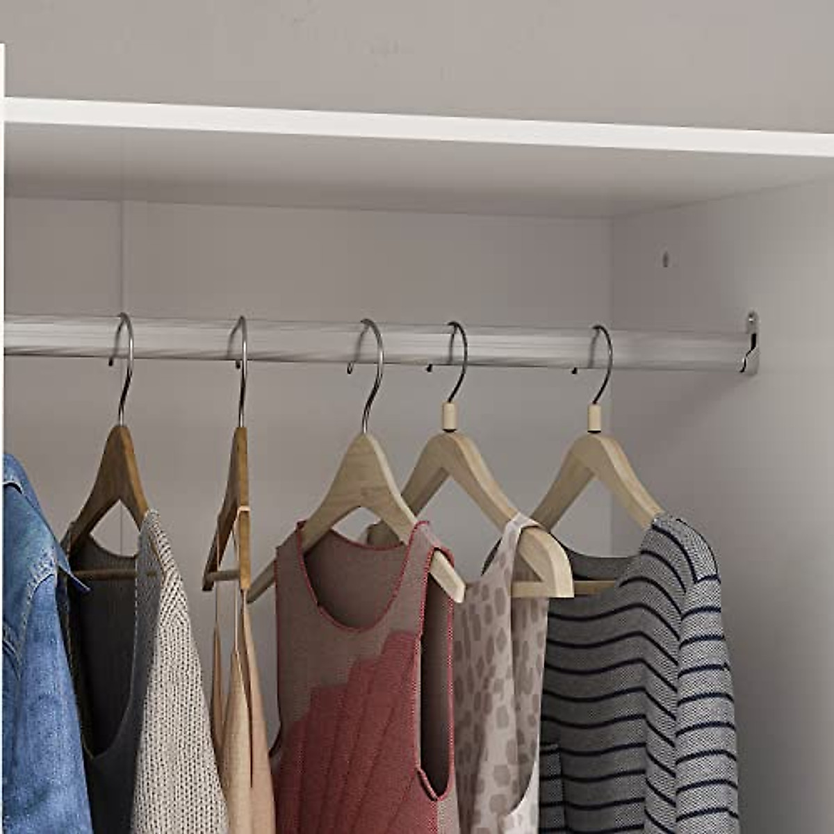 ECACAD Large Wardrobe Armoire with 4-Tier Shelves, 2 Drawers, Hanging Rod & 3 Louver Doors, Wooden Closet Storage Cabinet for Bedroom, White (48”W x 20.2”D x 71”H)