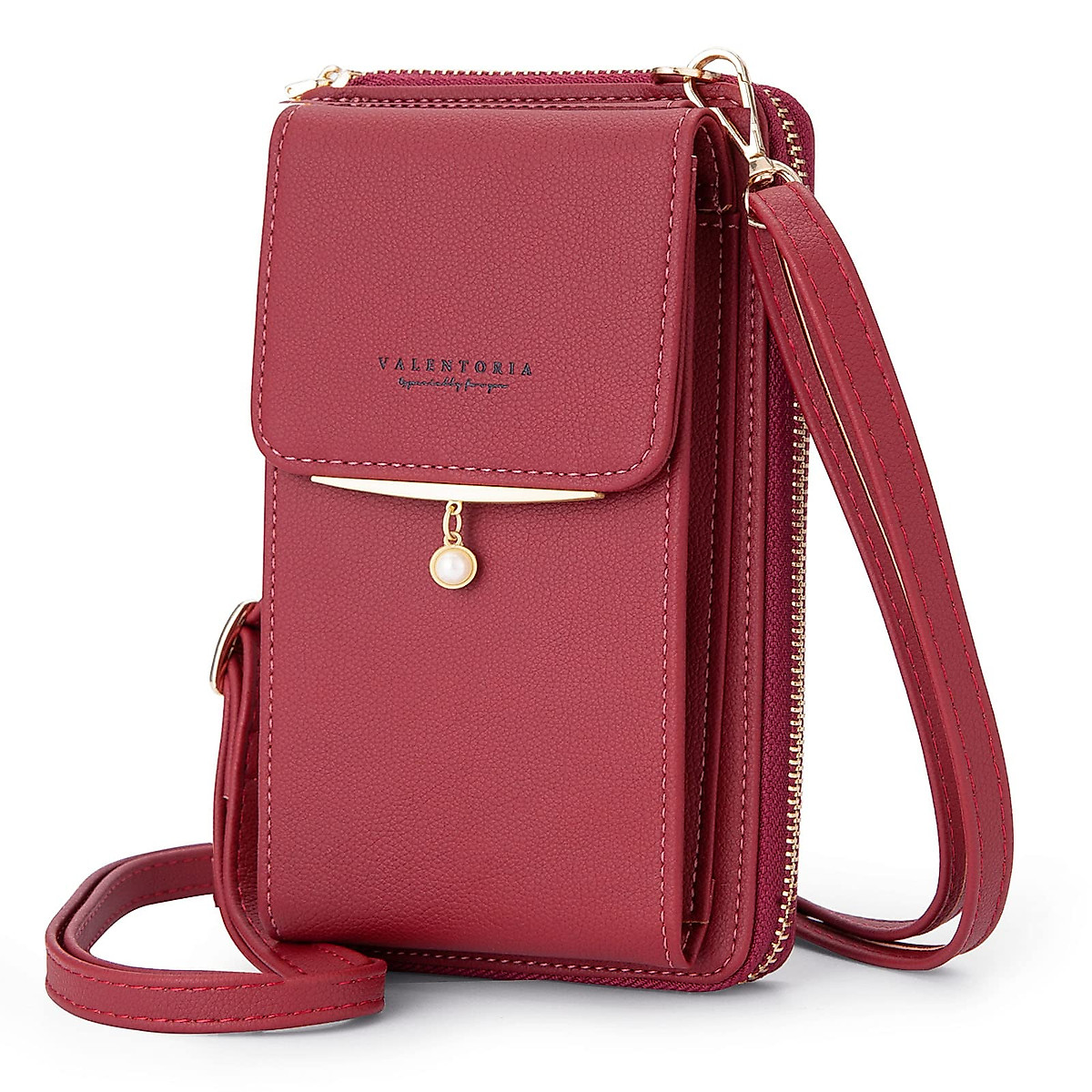 Valentoria Small Crossbody Bag Cell Phone Purse Wallet Leather Card Slot Clutch for Women Burgundy
