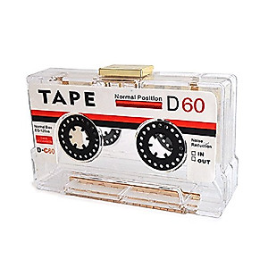 QZUnique Tape Shaped Shoulder Bag Radio Recorder PU Crossbody Bag Women's Retro Evening Bag Handbag Clutch Purse