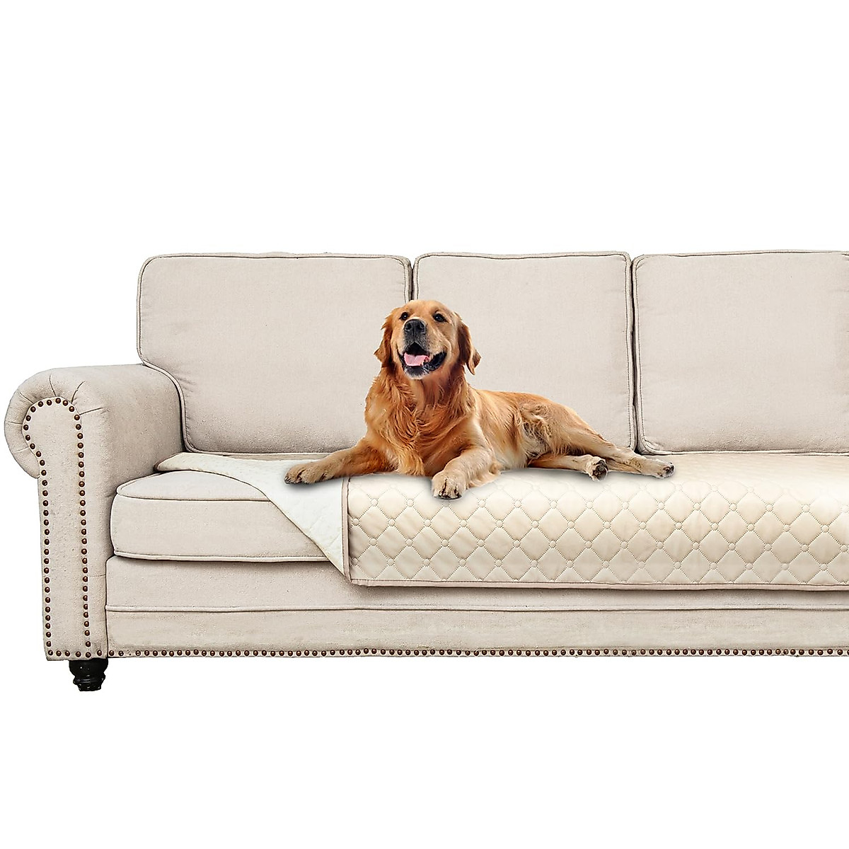 Ameritex Waterproof Dog Couch Cover Faux Leather with Anti-Slip Back New Pattern Pet Bed Cover Furniture Couch Sofa Car Seat Cover for Puppy Kids Cream