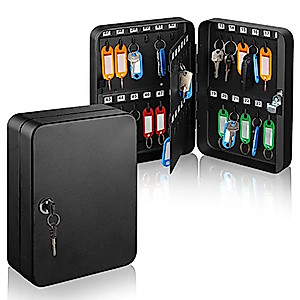AdirOffice Key Lock Box Cabinet Wall Mount with Keys & 48 Colored Name Tags - Key Safe Organizer for A Mess Free Work Place Such As Car Dealer, Property Manager, Valet Parking & More (48 Keys, Black)