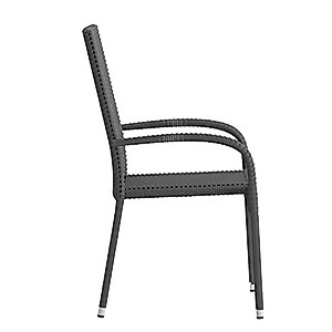 Flash Furniture Maxim Wicker Indoor/Outdoor Dining Chairs with Arms - Gray Wicker Wrapped Steel Frames - Fade & Weather Resistant-For Deck or Backyard - Set of 2