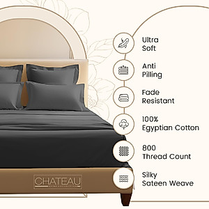 CHATEAU HOME COLLECTION Egyptian Cotton Sheets, 800 Thread Count, Sheets and Pillowcase Set, Sateen Weave Twin Sheets, Dorm Room Essentials for College Students Girls, Cotton Sheets - White