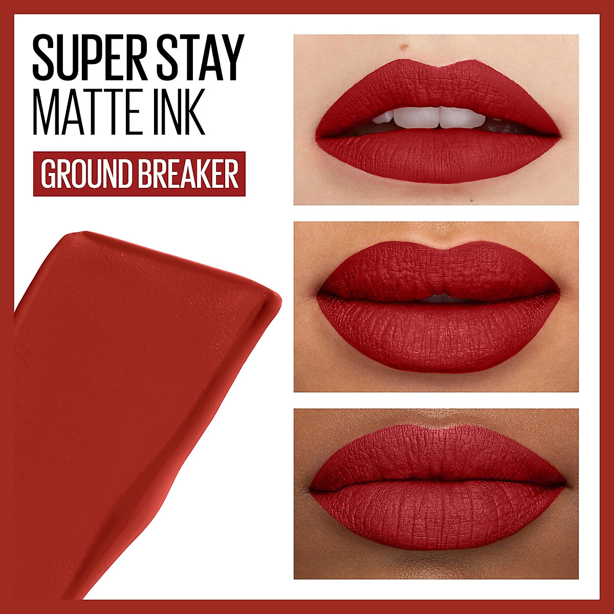 Maybelline Super Stay Matte Ink Liquid Lipstick Makeup, Long Lasting High Impact Color, Up to 16H Wear, Ground-Breaker, Maple Leaf Red, 1 Count