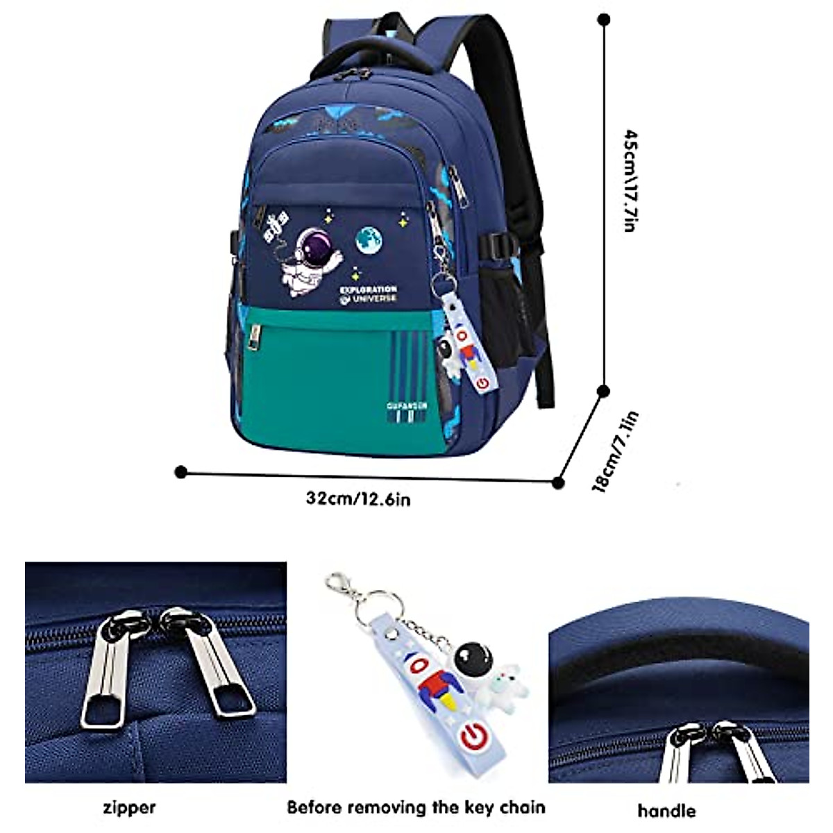 Astronaut Backpack for Boys Teens, Large Capacity School Bag Bookbag for Kids Elementary Middle (Blue Cyan)