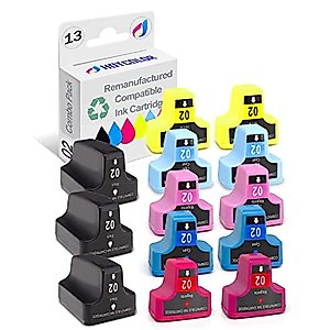 HOTCOLOR 02 Ink for HP 02 HP 02 Ink Cartridges for HP C6280 Ink cartridges Photosmart c7250 Ink C7200 C6180 C5280 (12 Pack + 1 Black)