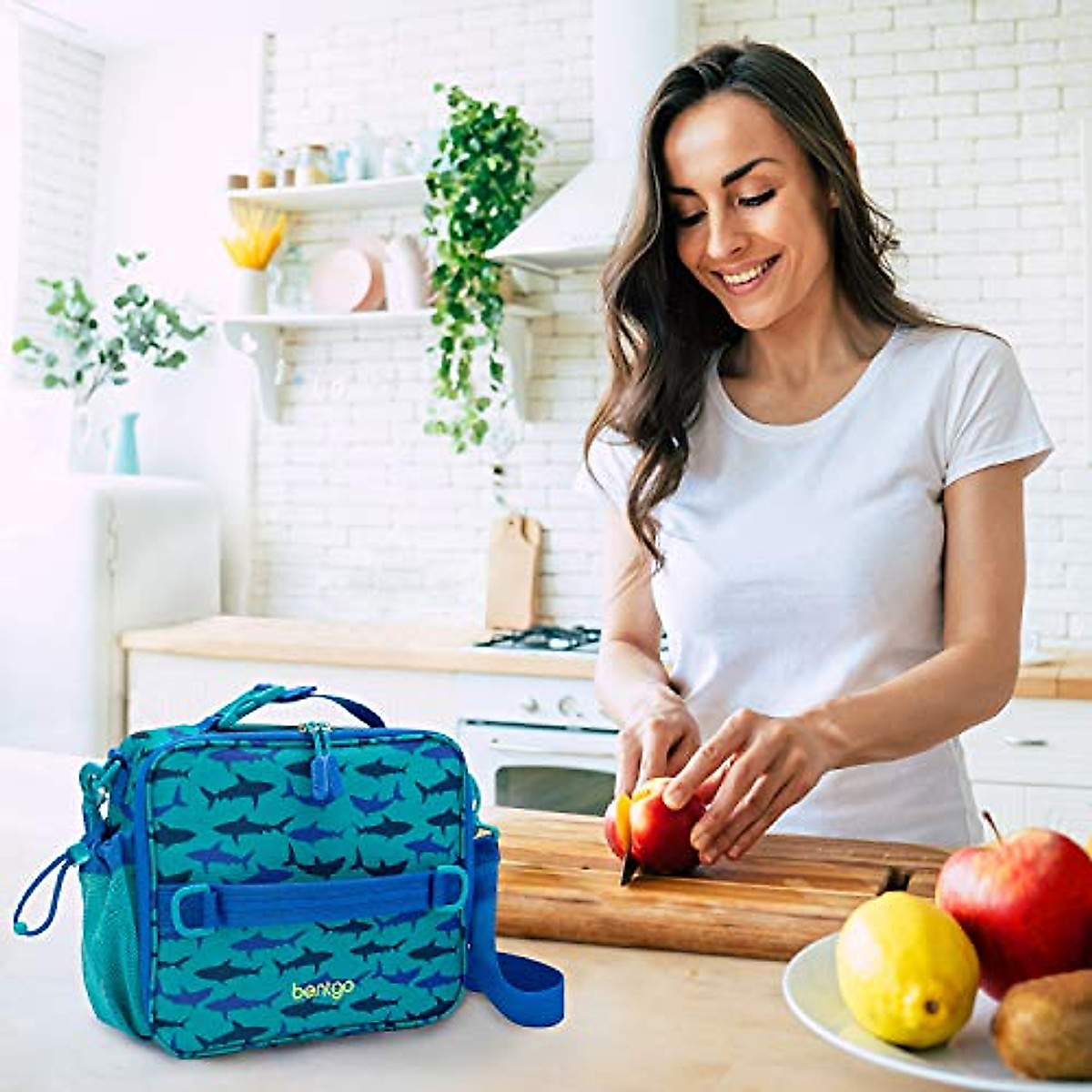 Bentgo Prints Insulated Lunch Bag Set With Kids Bento-Style Lunch Box (Shark)