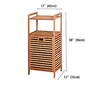 Lestar Bathroom Hamper Laundry Basket Bamboo Storage Organizer (Type 3-w/2 tier Shelf)