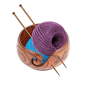Wooden Yarn Bowl Holder - 6" x 3" Knitting Bowl with Holes Storage Crochet Yarn Holder Bowl for Knitting & Crocheting