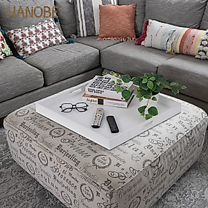 Hanobe Square Large Ottoman Tray: Modern Extra Large Black Serving Decorative Trays with Cutout Handles for Living Room Coffee Table Home, 20"