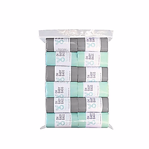 Oh Baby Bags Scented Disposable Plastic Bags - 12 Rolls, 144 Bags Total, Seafoam and Gray