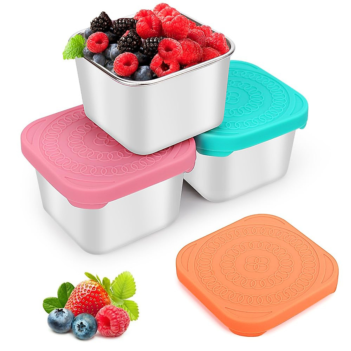 Stainless Steel Snack Containers,Small Metal Food Storage Containers with Lids,Reusable Lunch Condiment Sauce Storage Set,for Travel,Picnic,Office,6oz