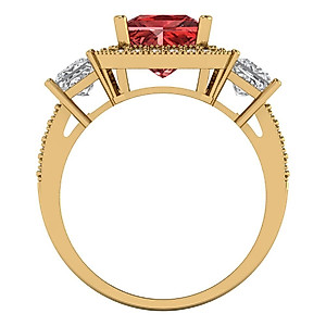 Clara Pucci 2.87ct Cushion Cut Halo Solitaire 3 stone Garnet Designer Wedding Bridal art deco Anniversary Ring 14k Yellow Gold 6.75