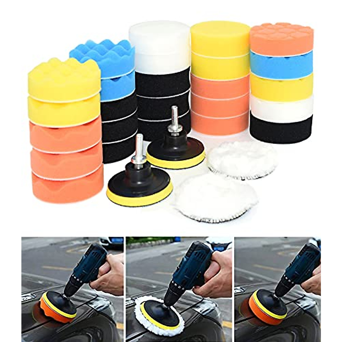Meraviglie Stella Car Polishing Pads Kit 31 Pcs 3 Inch Foam Buffing Pad with Drill Suction Cups Attachment for Auto Polisher Waxing Sealing Glaze Automotive Care Clear Tools Accessories