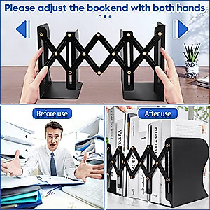 Heavy Duty Book End to Hold Books, Adjustable Bookends Book Holder for Shelves, Decorative Book Organizer for Desk, Sturdy & Flexible - Metal Book Ends Binder Holder for Tabletop