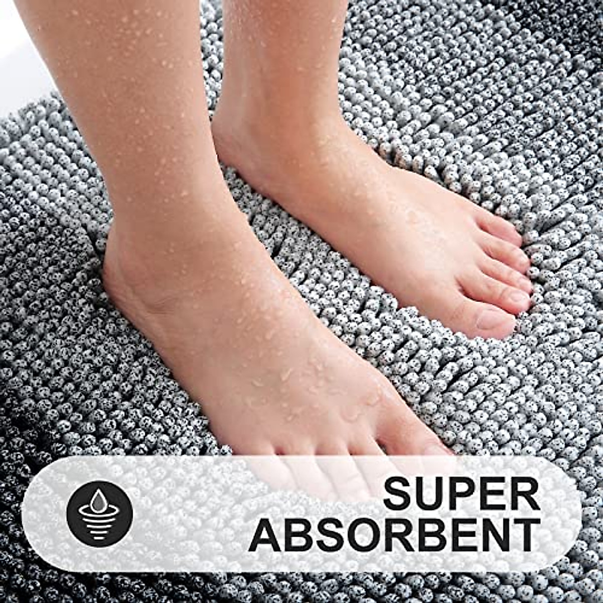 OLANLY Bathroom Rug, Extra Soft Chenille Thick Absorbent Shaggy Mat, Non-Slip Machine Wash Dry Plush Bath Mats for Bathroom, Tub and Shower (36 x 24 Inch, Black)