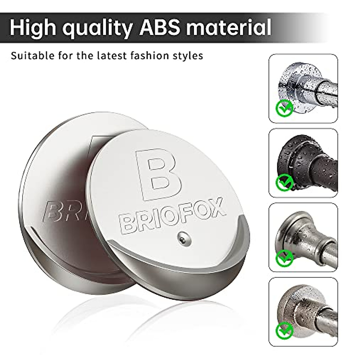 BRIOFOX Shower Curtain Rod Holder 3M Adhesive | Heat Resistant | Waterproof | Max Load 60 lbs Shower Rod Retainer for Wall, 2 Pack, Nickel (Rod Not Included)