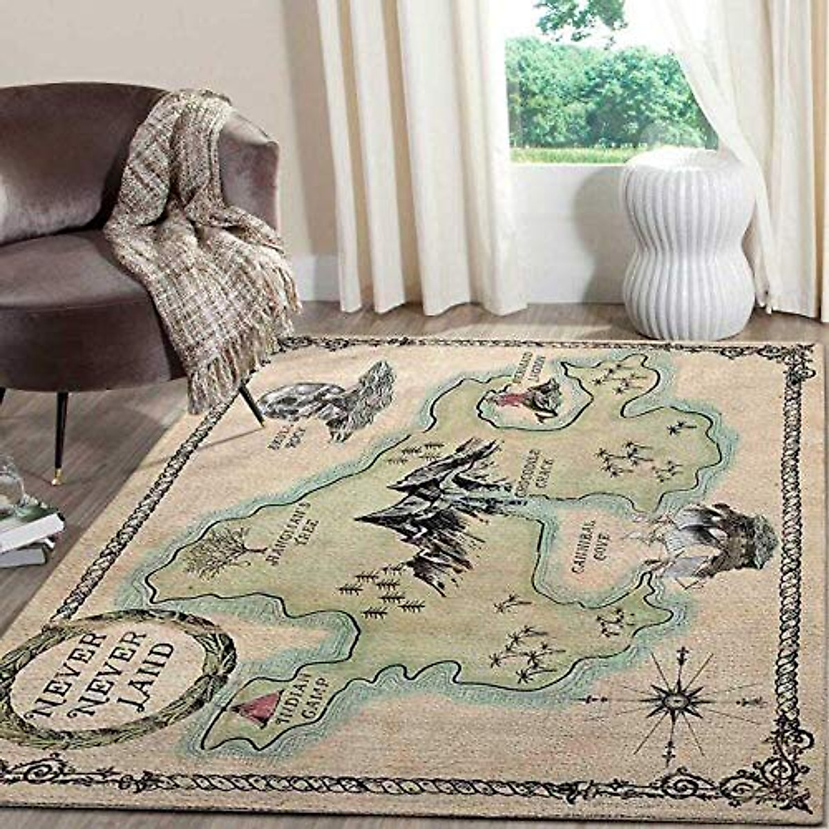 Peter Pann Never-Land Map Home Decor Rectangle Area Rug (Large)