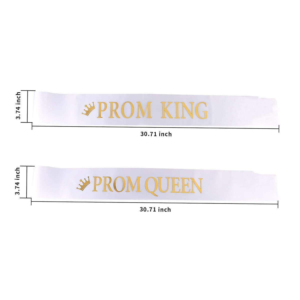 BAHABY Prom King and Prom Queen Satin Sash - Graduation Party School Party Accessories Bachelorette Party Wedding Bridal Shower Party Favors, White with Gold Print