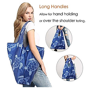 BeeGreen Reusable Grocery Bags Shopping Totes 12 Pack with Small bag Nylon Fabric Foldable Groceries Bags Bulk Cute Large 50lbs Heavy Duty Animial Bags Washable Dogs Hedgehog Cat Turtle Penguin