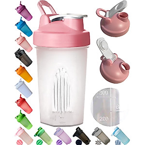 A Small Clear Shaker Bottle w. Pink Lid,12Oz/400ml Measurement Marks & Stainless Whisk Blender Mixer,BPA Free,Made of PP5,-4~248 °F,Perfect for Nutrition/Protein/Keto/Juice Powder Shaking (1YQ5Y)