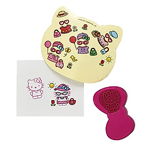 DecoSet® Hello Kitty Style Cake Topper, 4-Piece Decoration Set with Surprise Inside, Bow Stamp and Sticker Sheets for Hours of Fun After the Birthday Party
