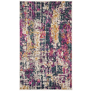 SAFAVIEH Madison Collection Accent Rug - 3' x 5', Ivory & Blue, Modern Boho Abstract Design, Non-Shedding & Easy Care, Ideal for High Traffic Areas in Entryway, Living Room, Bedroom (MAD143B)