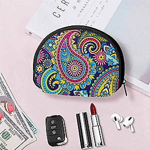 IBILIU Small Coin Purse Navy And Blush Fabric By The Yard Old Fashioned Eastern Floral Paisley Motif Vintage Mini Wallet Coin Pouch Change Purse For Women Men