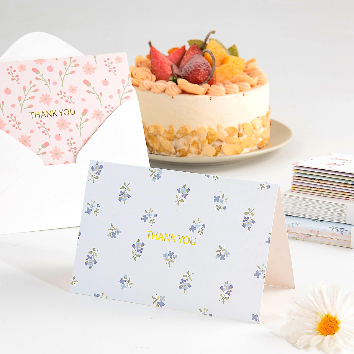 Crisky 50 Pack Floral Thank You Cards with Envelopes & Stickers for Birthday, Baby Shower,Bridal Shower, Wedding, Graduation, Business. 6 Assorted Full Version of Gold Stamping Wild Flower Design