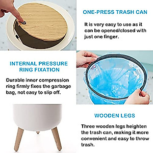 Round Trash Can with Lid Lilac Flower an Isolated White Watercolor Illustrations Purple Tulips Press Top Recycle Bin Small Garbage Can Dog Proof Wastebasket Wooden Legs Bathroom Kitchen 7L/1.8 Gallon