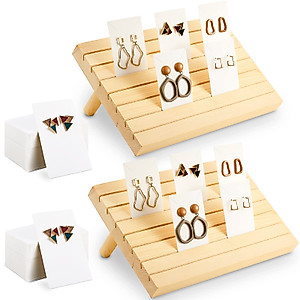 62 Pcs Wood Earring Display Stand 2 Set Earring Display for Selling Earring Display Holder with Earring Card for Selling(Wood Color)