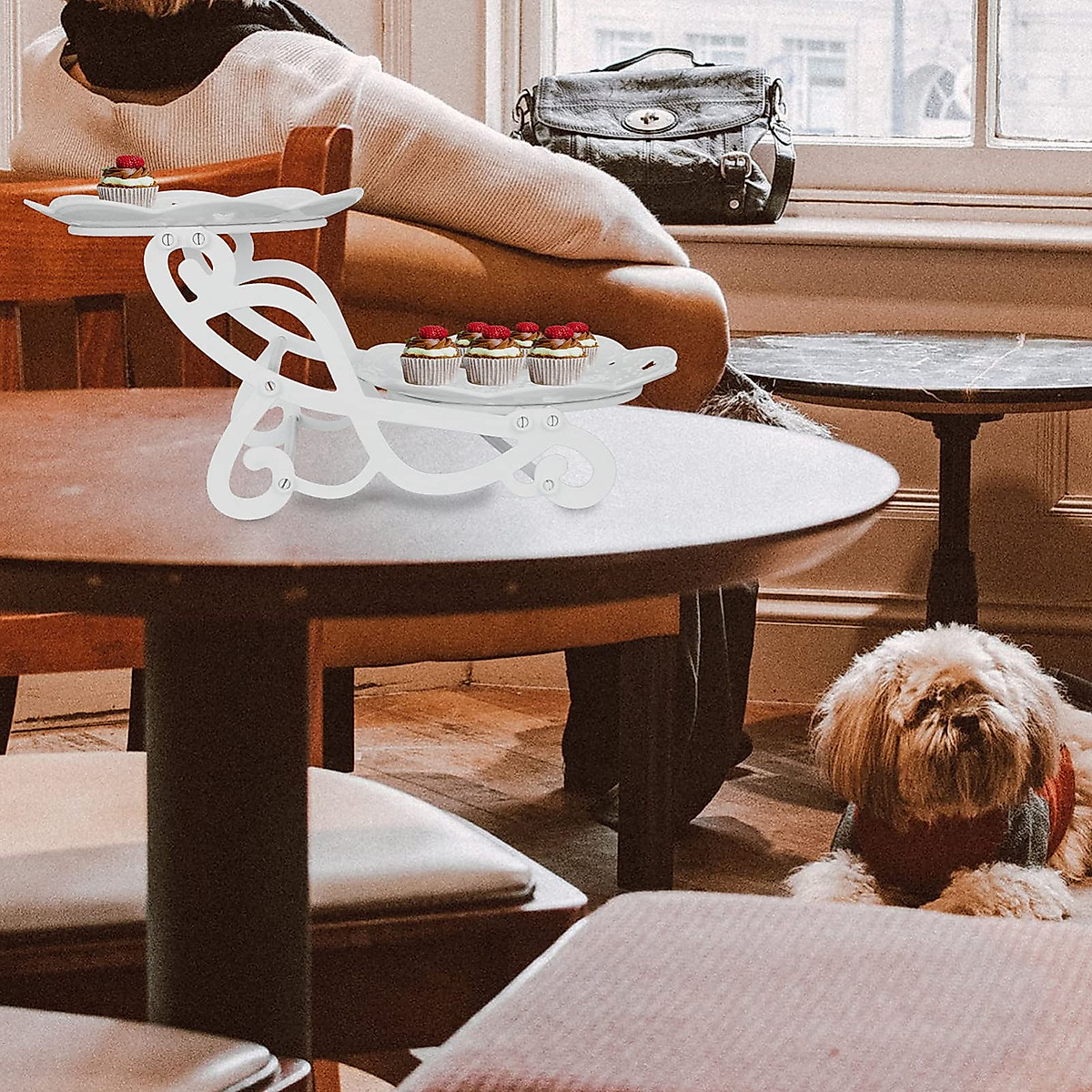 generic 2 Sets of 2- Tier White Dessert Cake Stand Pastry Stand Bicycle Cupcake Stand Cookie Tray Candy Fruit Plate and Trays for Wedding Home Birthday Party