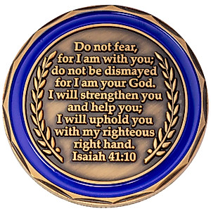 Saint Christopher, Do Not Fear, Protection Catholic Challenge Coin. Do not be Afraid, Do Not Be Dismayed for I am Your God, I Will Strengthen You & Help You. Antique Gold-Color Plated Travel Coin