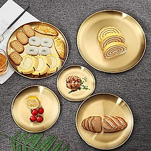 Retro Metal Round Gold Tray, Western Steak Round Serving Dishes, Stainless Steel Dining Plate, European Style Serving Cake Tray Kitchen Tool(23cm)
