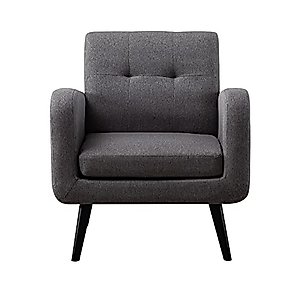 Accent Chairs for Living Room, Living Room Chairs, Mid Century Modern Fabric Chairs, Arm Chairs, Dark Gray, Set of 1