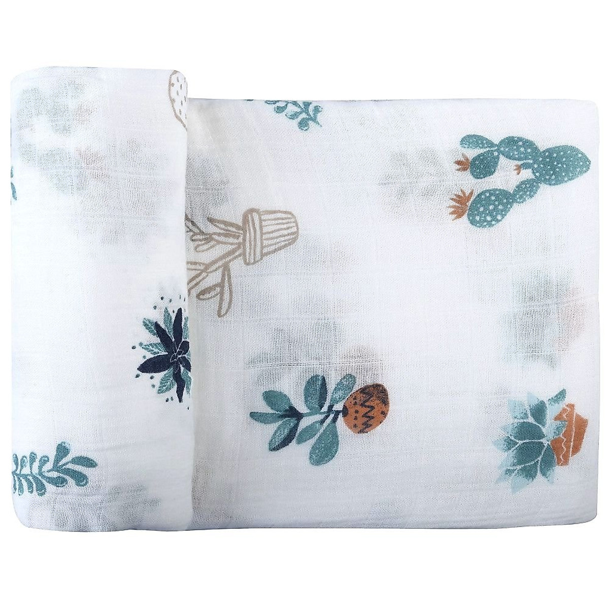 Little Jump Swaddle Blankets Muslin -Catus Print Large Size 47"x 47" Receiving Blanket - Gender Neutral Baby Blanket (Potted Plant)