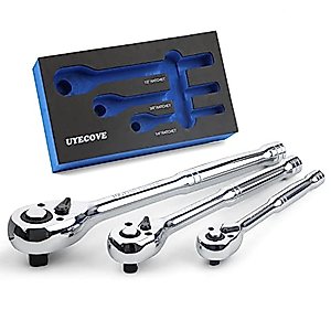 UYECOVE 3-Piece Ratchet Set, 1/4", 3/8", 1/2", Chrome Steel, Blue