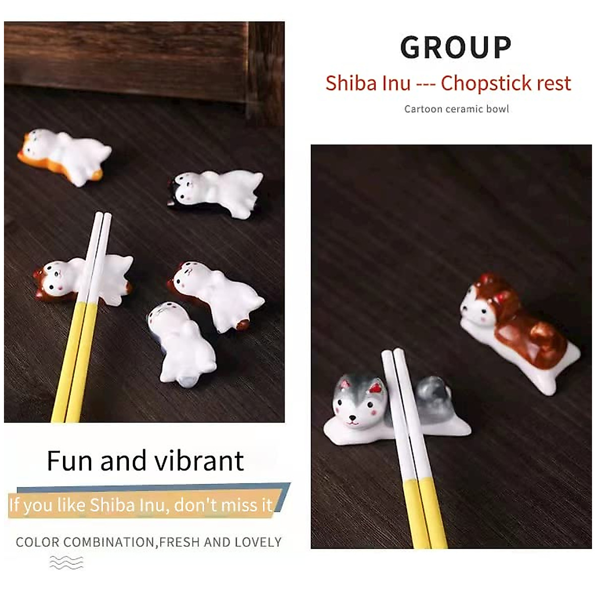 STJDM APULM Shiba dog chopstick holder Creative ceramic ornament chopstick holder chopstick holder cute fashion desktop decoration chopstick holder kitchen supplies restaurant bistro 5 pieces (A-5)