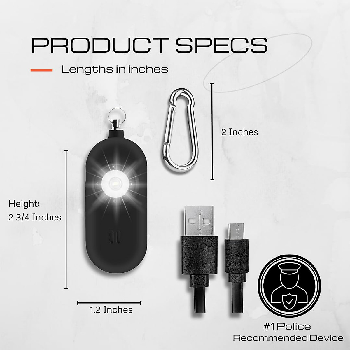 Spartan Defense Rechargeable Personal Safety Alarm for Women. 130dB Siren. Ear-Piercingly Loud w/ Flashing LED Strobe Light Siren Keychain