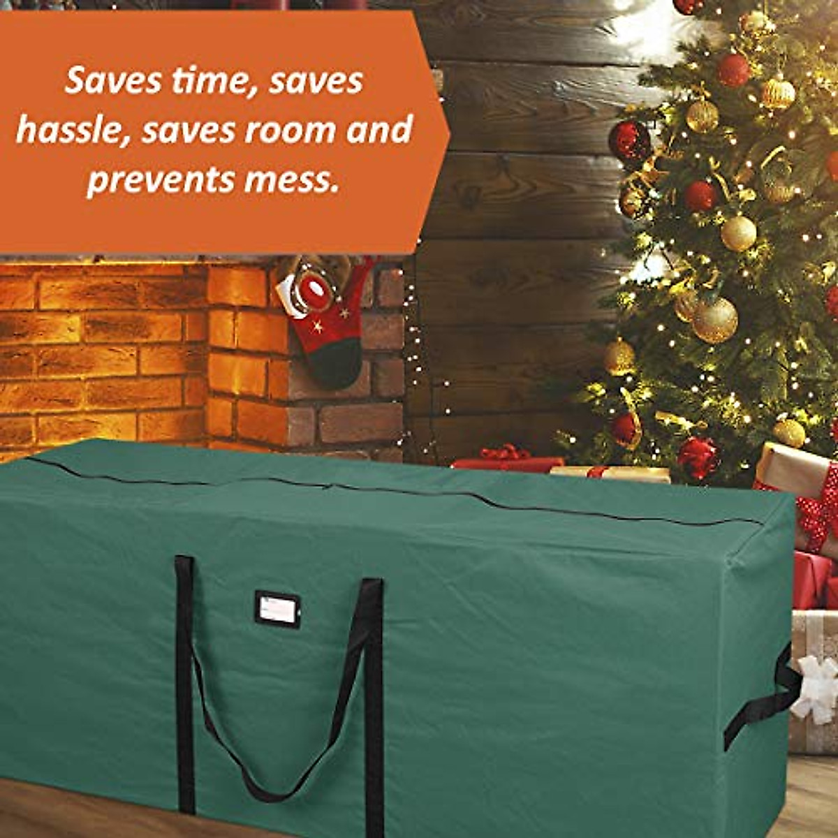 Primode Christmas Tree Storage Bag | Fits Up to 9 Ft. Tall Disassembled Tree | 25" Height X 20" Wide X 65" Long | Durable 600D Oxford Material | Heavy Duty Xmas Storage Container (Green)