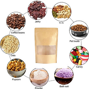 illuzoon Personalized White kraft Stand Up Pouch Bags with Matte Window,Zip Lock Resealable Bags,Reusable Packaging Bags for Small Business & Home Use-50pcs (Kraft)