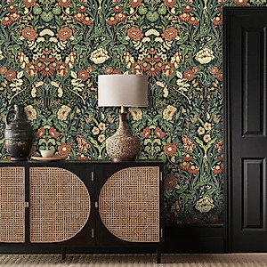 Vintique Vintage Peel and Stick Wallpaper Black and Green Wallpaper Boho Floral Peel and Stick Wallpaper Contact Paper Leaf Removable Wallpaper SelfAdhesive for Cabinets Shelf Liner Vinyl 17.3in*9.8ft