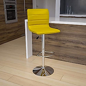 Flash Furniture Vincent Modern Yellow Vinyl Adjustable Bar Stool with Back, Swivel Stool with Chrome Pedestal Base and Footrest