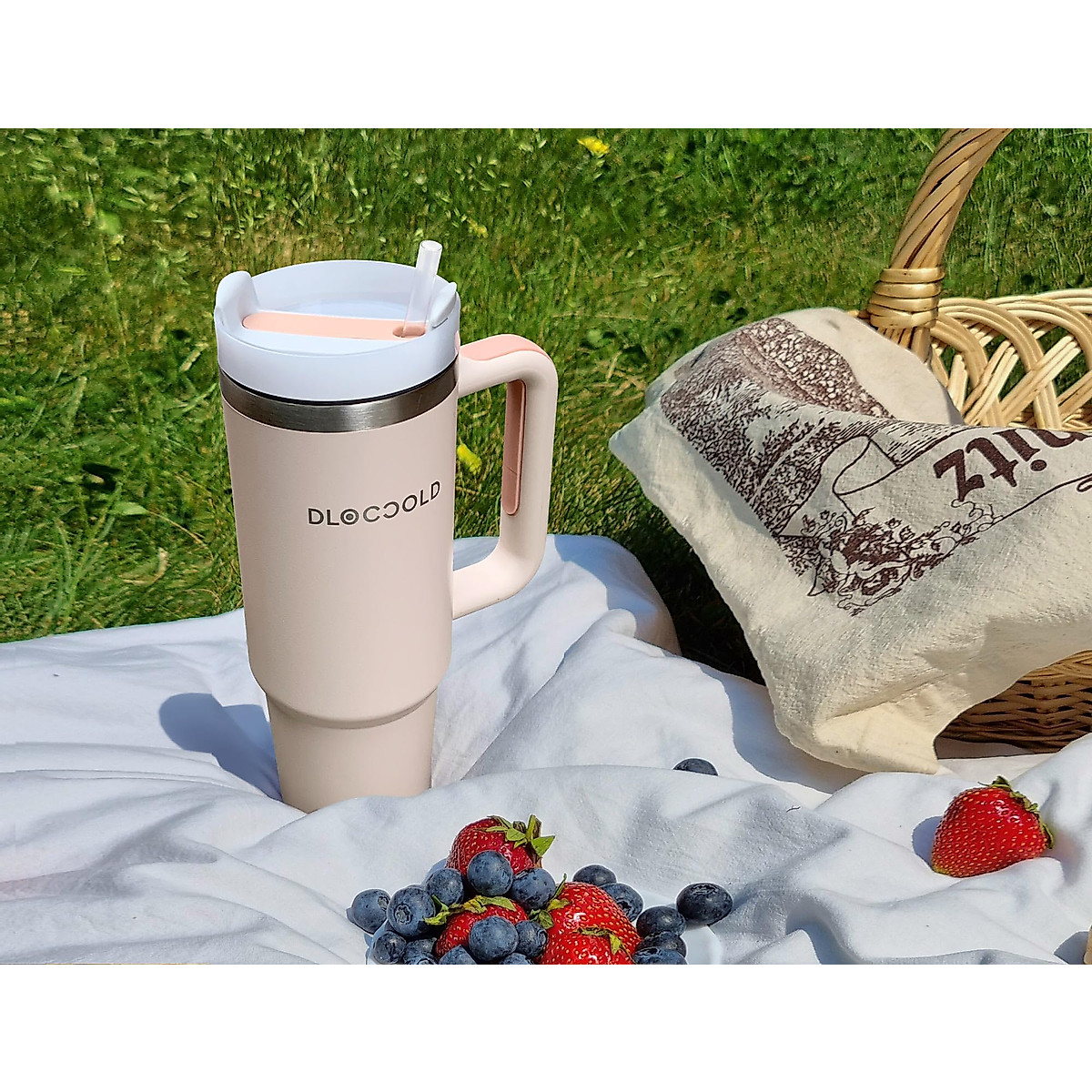 DLOCCOLD 30 oz Stainless Steel Tumbler with Handle, Insulated Tumbler With Lid & Straw, Travel Mug Cup Holder Friendly, Reusable Large Tumbler for for Water, Iced Tea or Coffee, Gift for Men Women