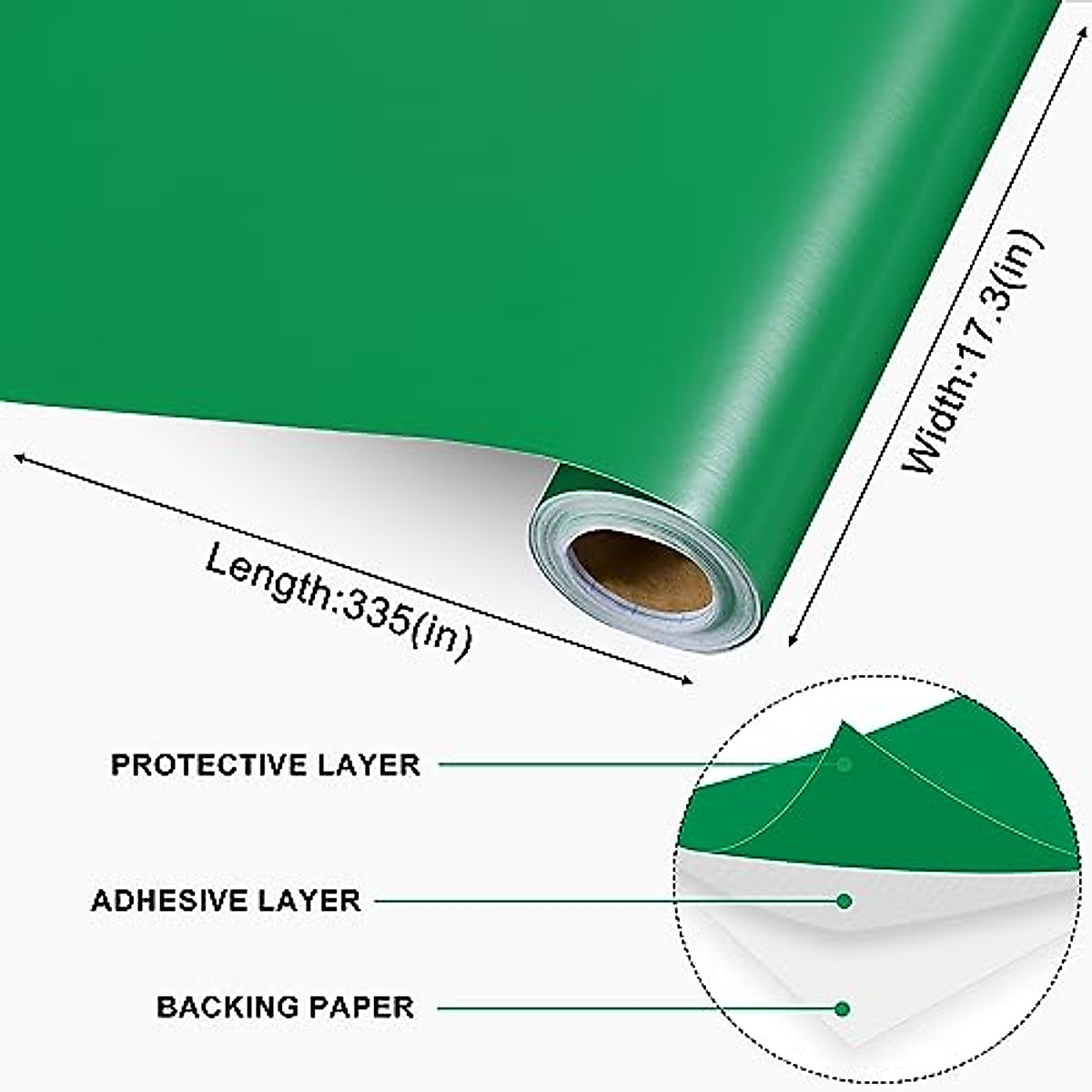 Fixwal 17.3" x 335" Green Peel and Stick Wallpaper, Contact Paper for Cabinets, PVC Removable Wallpaper Green Textured Wall Covering for Desk Drawer Shelf Liner