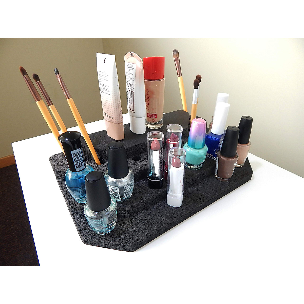 Polar Whale 3 Makeup Lipstick Stands Organizer Tray Pyramid Washable Waterproof Insert for Lipstick Nail Polish Home Bathroom Bedroom Office 11.5 x 7 x 2.25 Inches Black