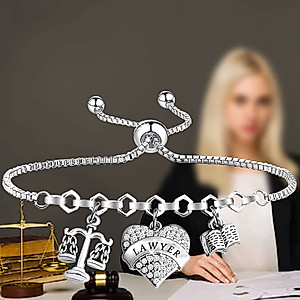 MYOSPARK Scales of Justice Lawyer Gift Lawyer Rhinestone Heart Bracelet Lawyer Attorney Jewelry Law School Graduation Gift (lawyer chain bracelet white)