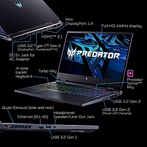 Acer Predator Helios 300 Gaming Laptop | 12th Gen Intel i7-12700H | GeForce RTX 3060 GPU | 17.3" Full HD 144Hz 3ms IPS Display | 16GB DDR5 | 512GB Gen 4 SSD | Killer Wi-Fi 6E | PH317-56-70XJ